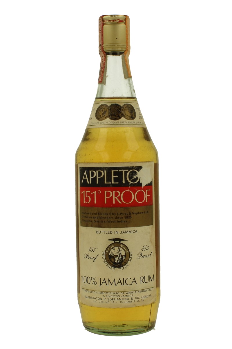 APPLETON 151 proof Bot.60/70's 4/5 Quart 151 Proof OB-Soffiantino ...