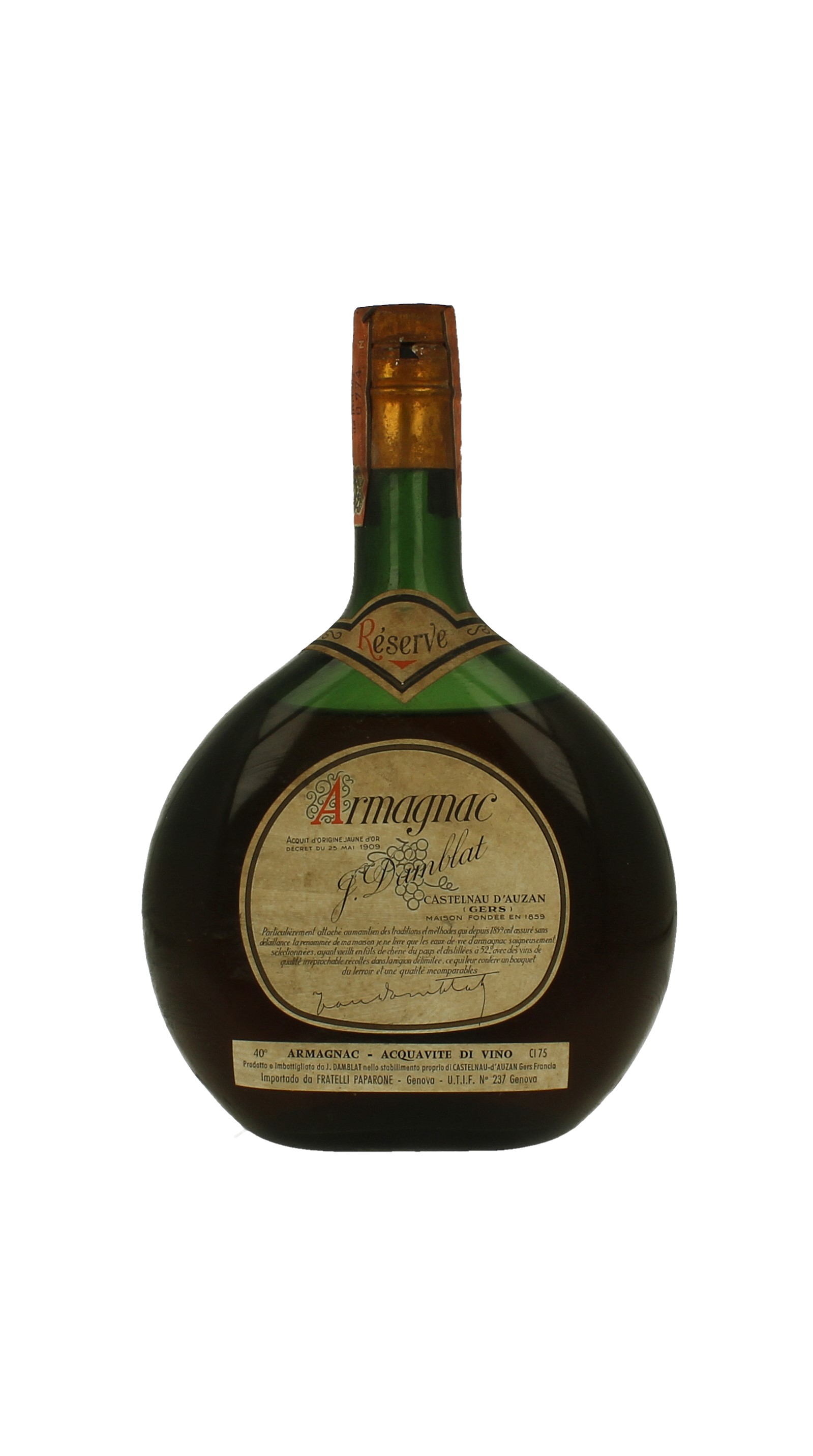 ARMAGNAC Reserve Damblat Bot 60/70's maybe 50's 75cl 40% - Products ...