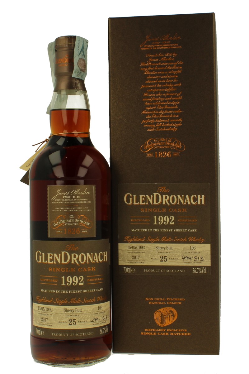 GLENDRONACH 25 Years old 1992 2017 70cl 56.7% cask 103 Sherry Butt ...