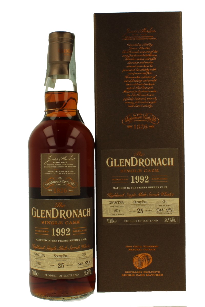 GLENDRONACH 25 Years old 1992 2017 70cl 58.5% cask 334 sherry Butt ...