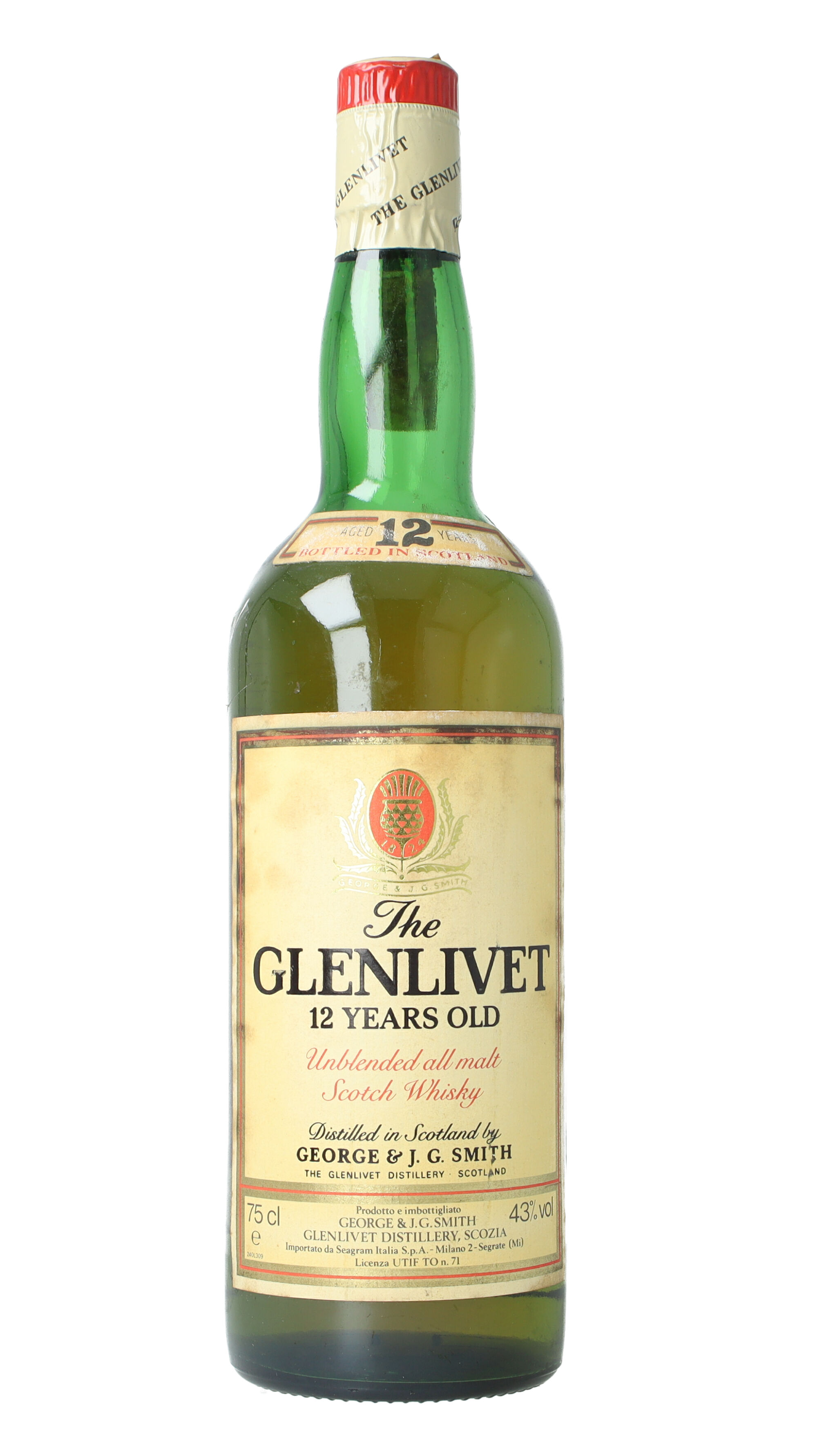 Glenlivet Speyside Scotch Whisky 12 year Old - Bot.70's 75cl 43% Unblended- Seagram Import ...