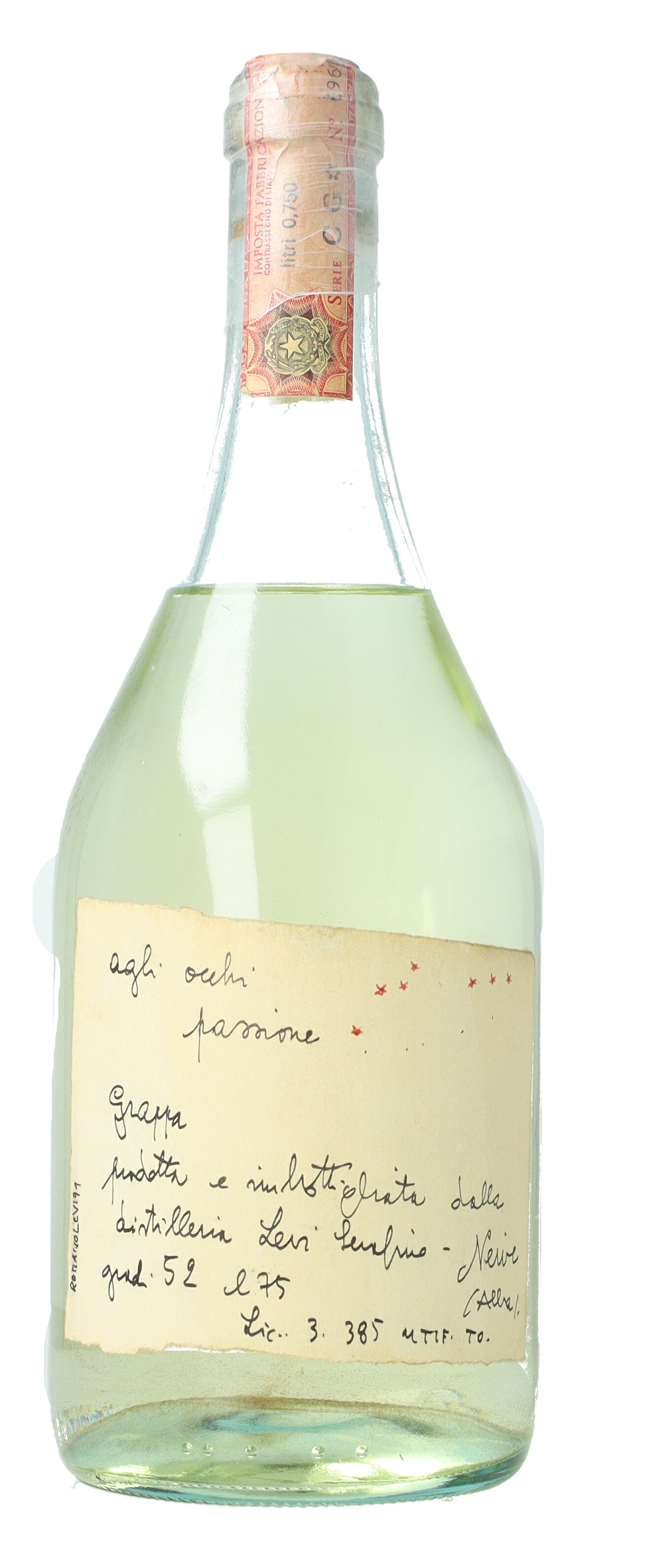 GRAPPA LEVI SERAFINO Neive 70cl 52% OB - Handwritten label - Products ...