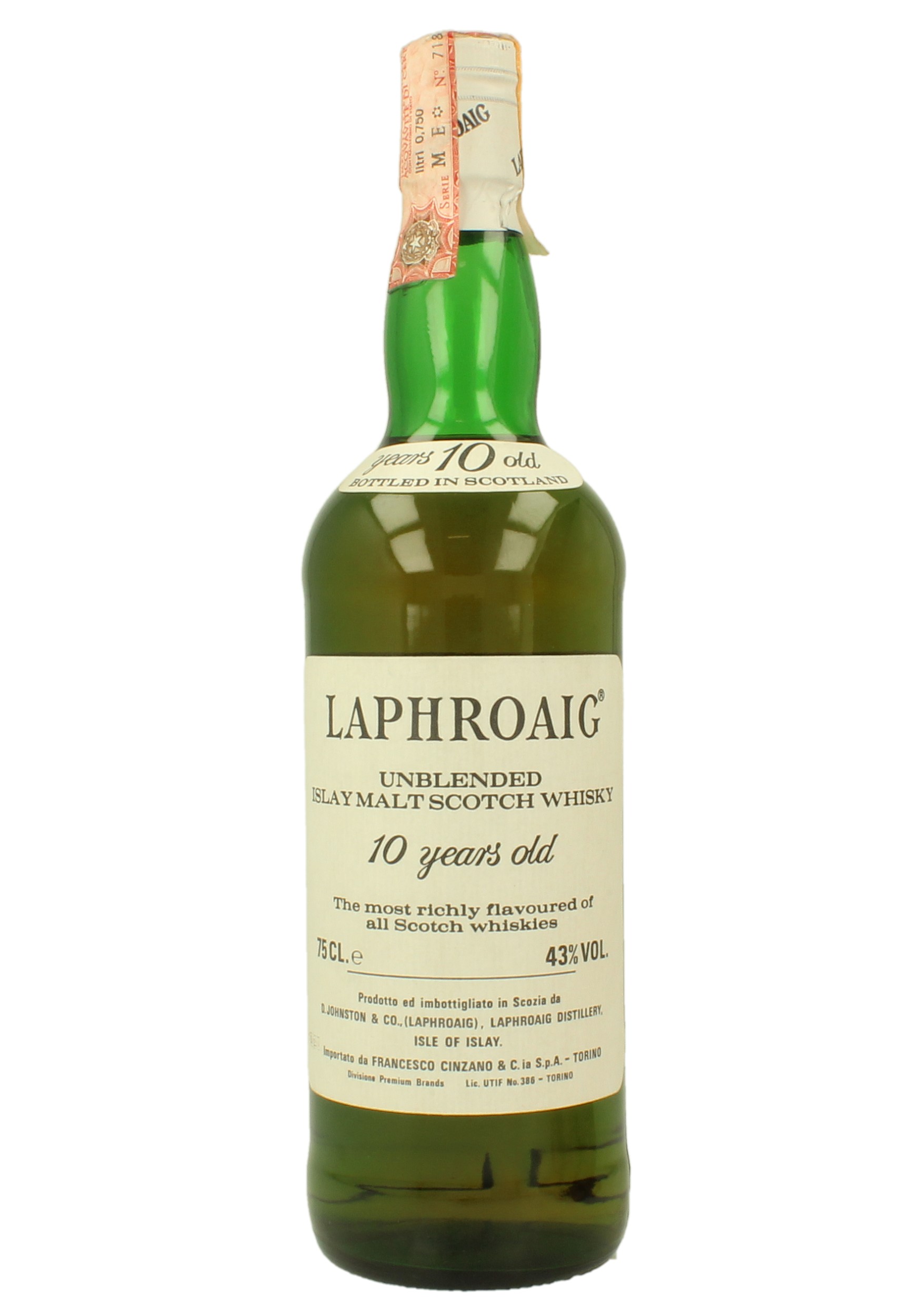 Laphroaig Islay Scotch Whisky 10 year old - Bot.80's 75cl 43% OB ...