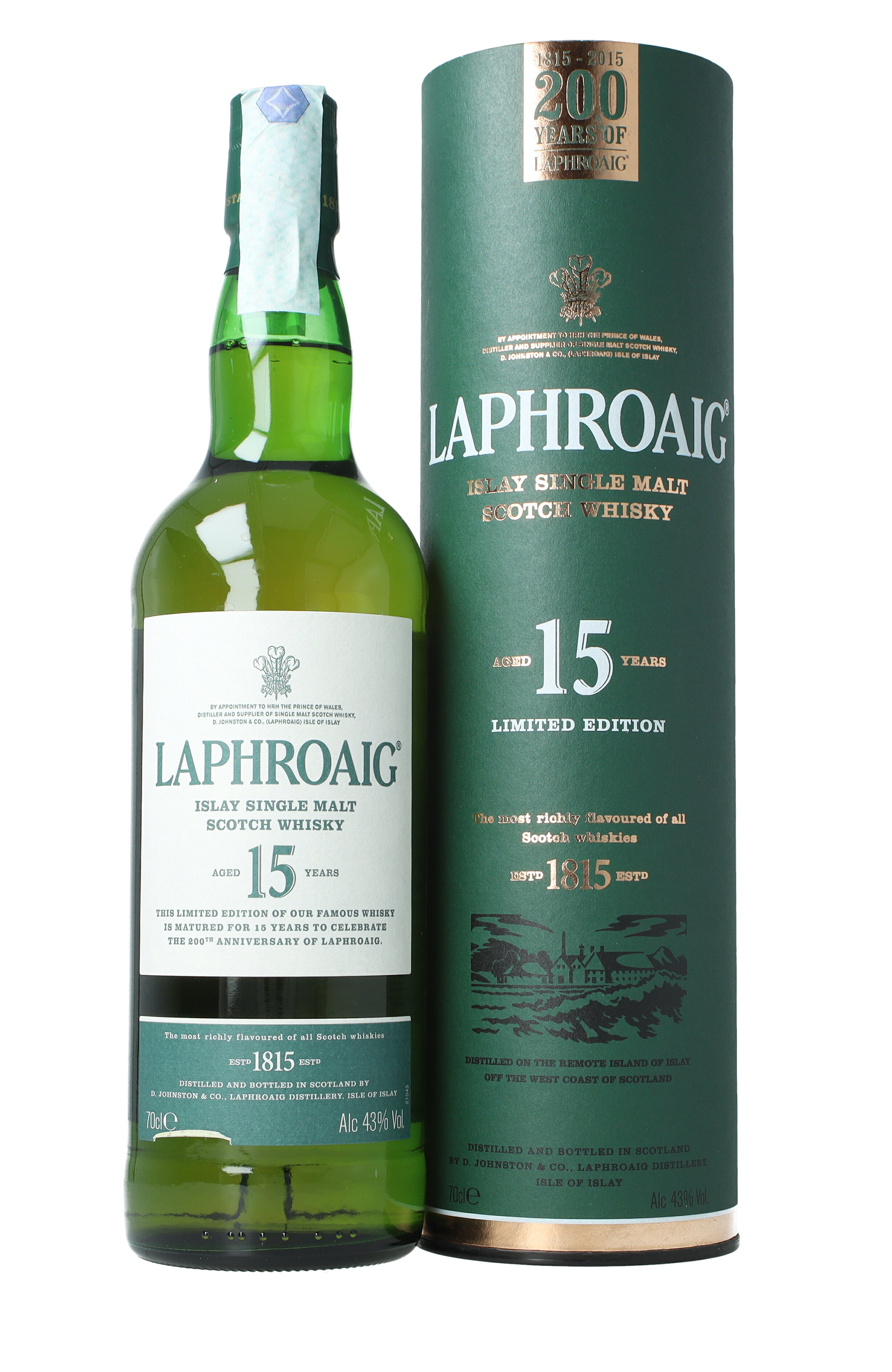 LAPHROAIG Islay Scotch Whisky 15 year Old 70cl 43% OB- 200 years of ...