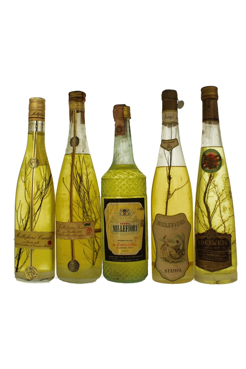 lot of 5 old Italian Liquor Millefiori Bot.40/50/60's 75cl - Products ...