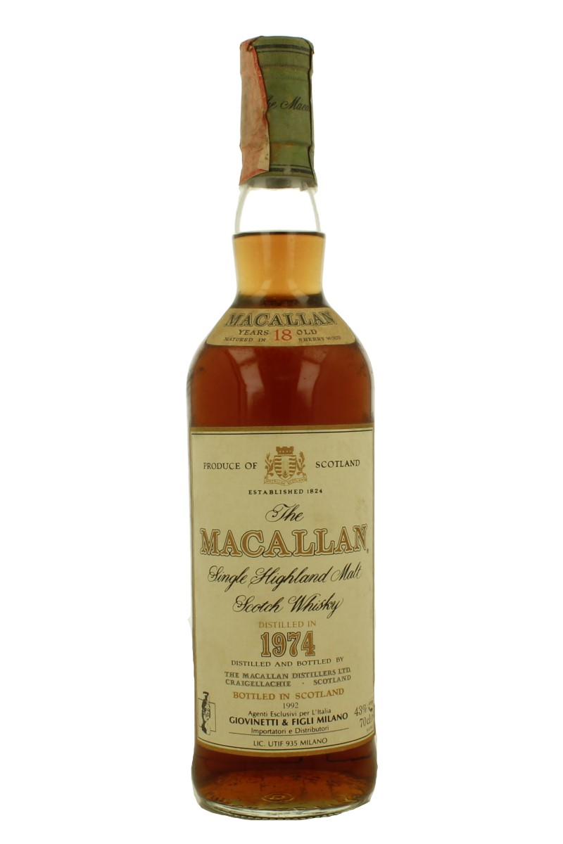 MACALLAN 18 years old 1974 1992 70cl 43% OB - imported by Giovinetti ...