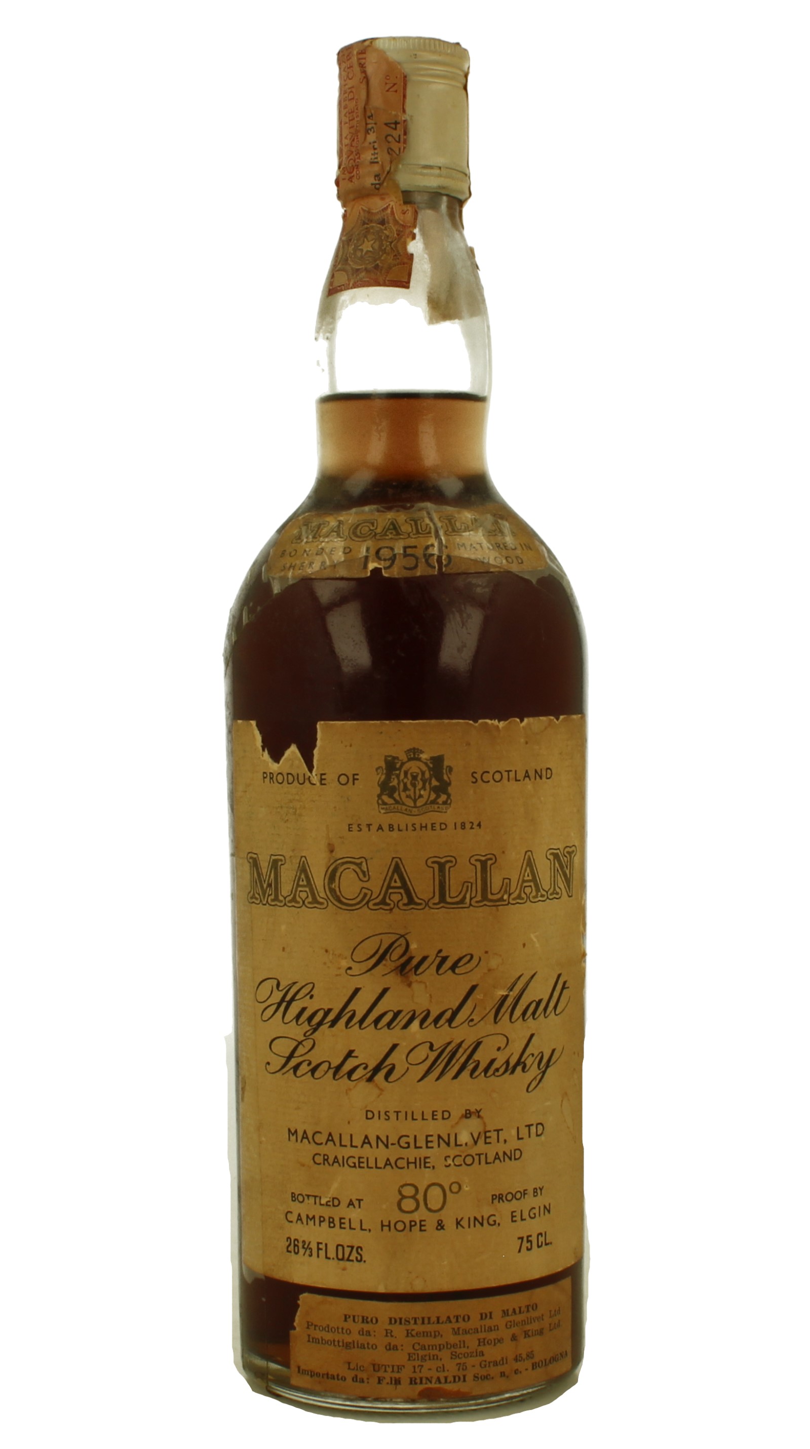 MACALLAN Over 15 Years Old 1956 - Bot.70's 75cl 80°proof UK 45.85% OB ...
