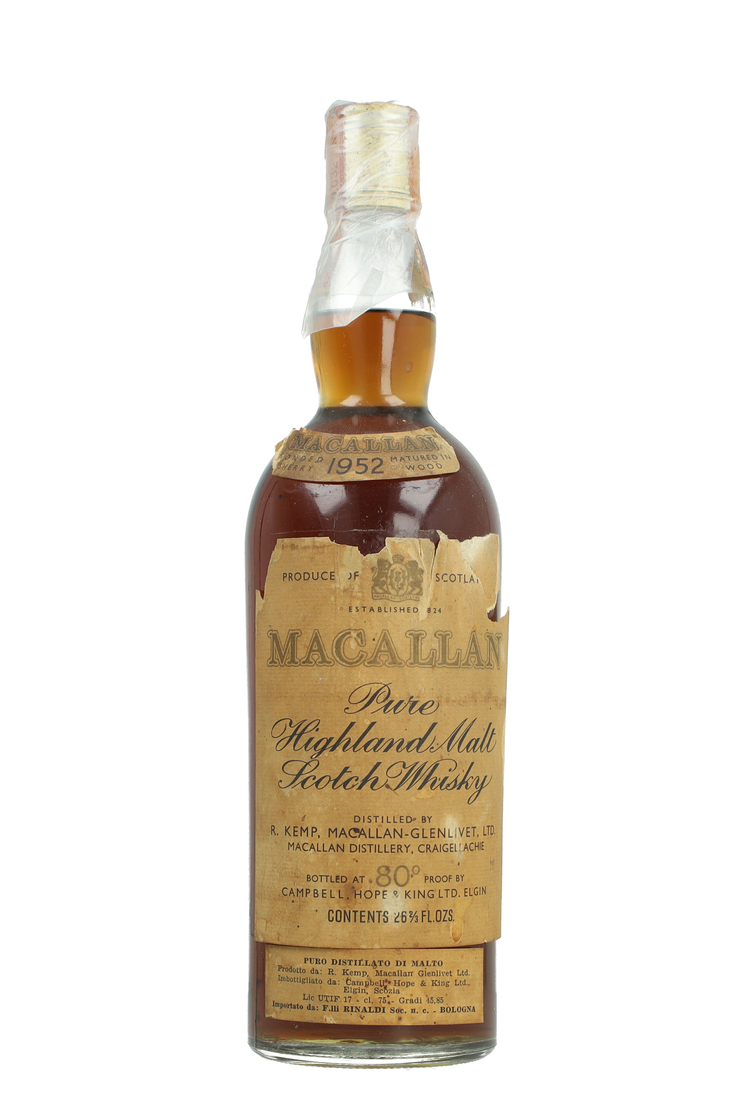 Macallan Speyside Scotch Whisky Over 15yo 1952 26 2/3 Fl. Ozs 80°proof ...