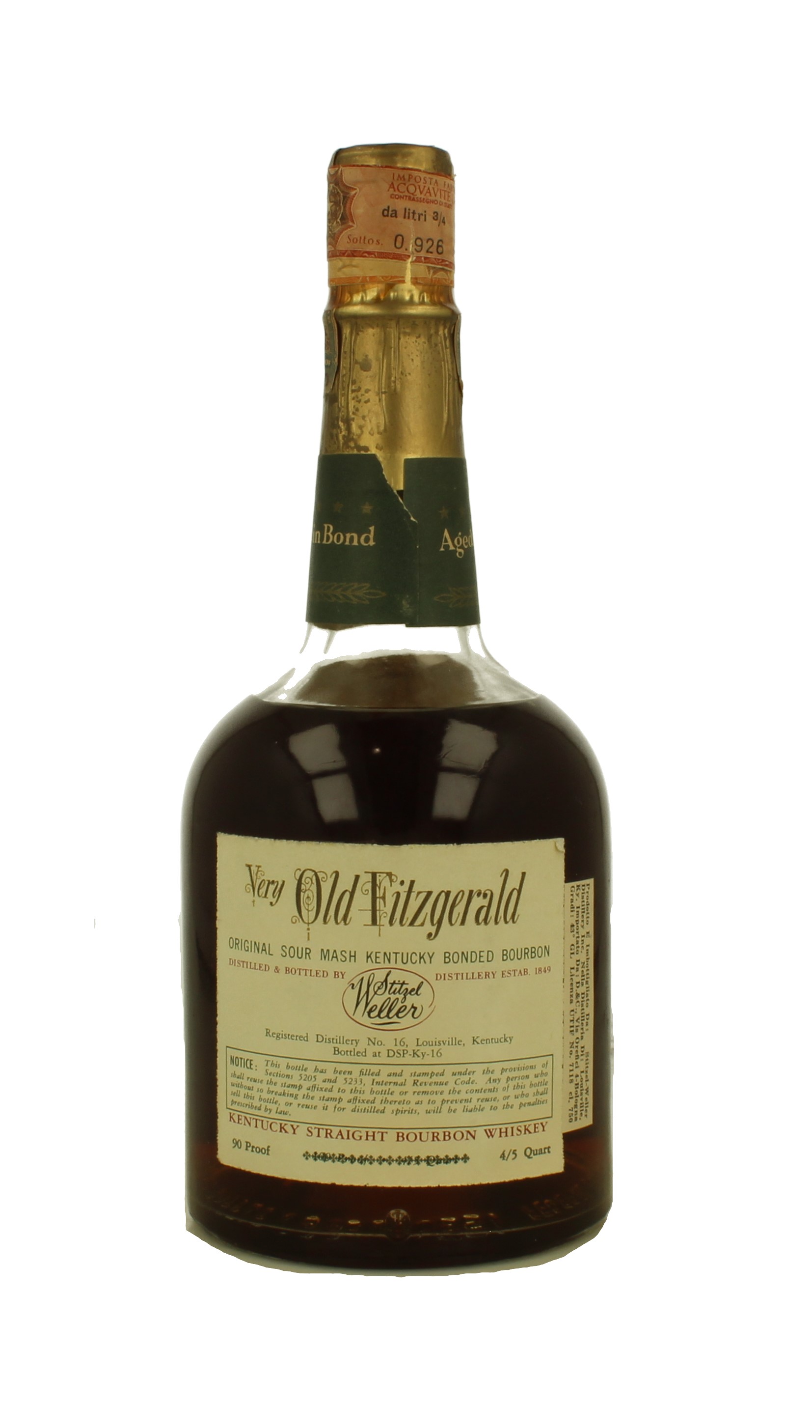 OLD FITZGERALD Very Extra Old 8 Years Old 1958 1966 4/5-Quart 90 proof ...