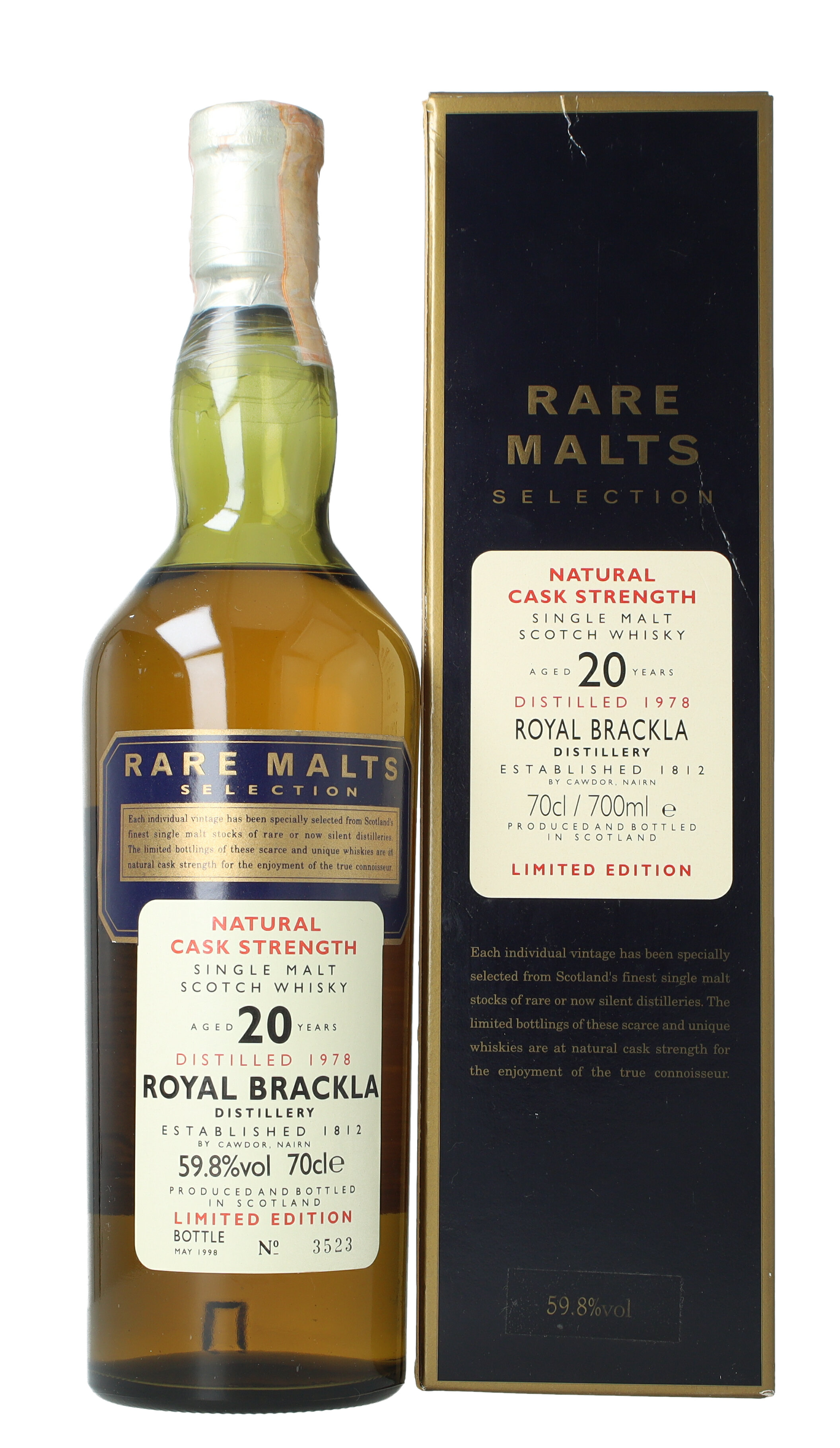 Royal Brackla Highland Scotch Whisky 20 years old 1978 1998 70cl 59.8% ...