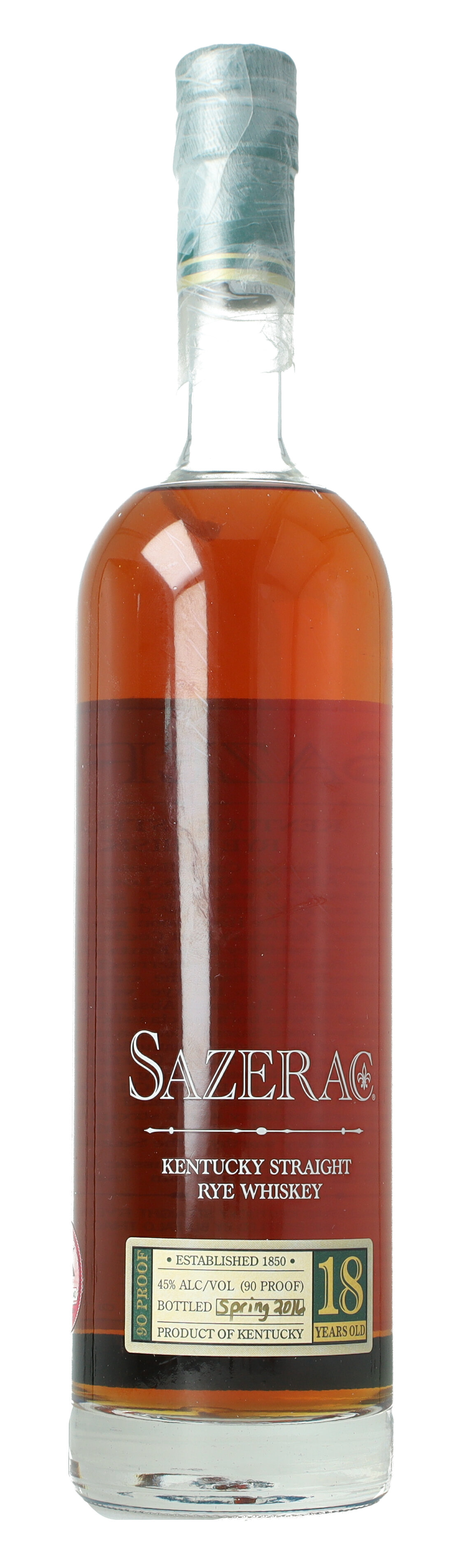 Sazerac Kentucky Straight Rye Whiskey 18 Year Old bottled spring 2016 ...