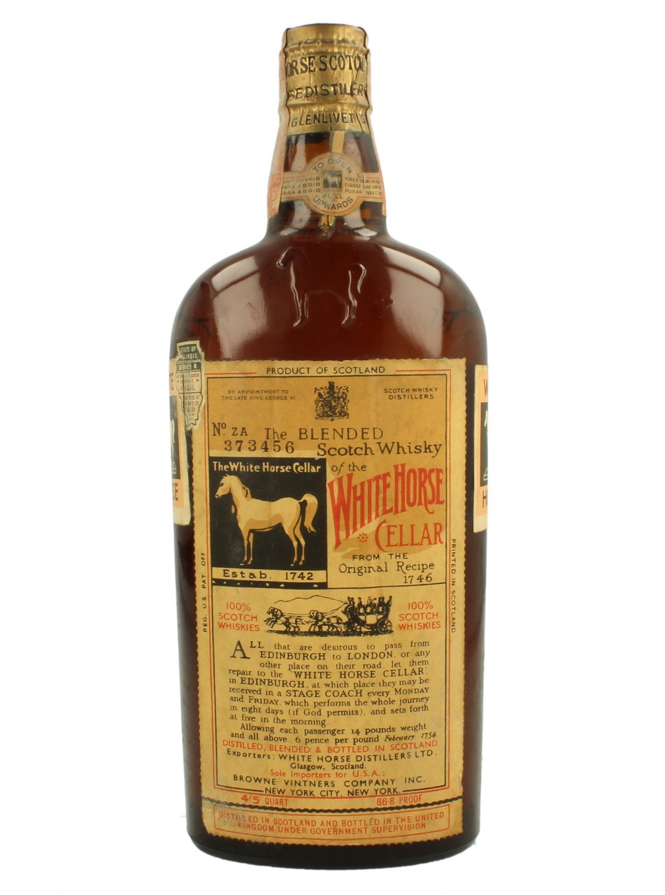 WHITE HORSE Cellar Spring Cap Bot.early 50's 4/5 Quart 86 U.S-proof US ...